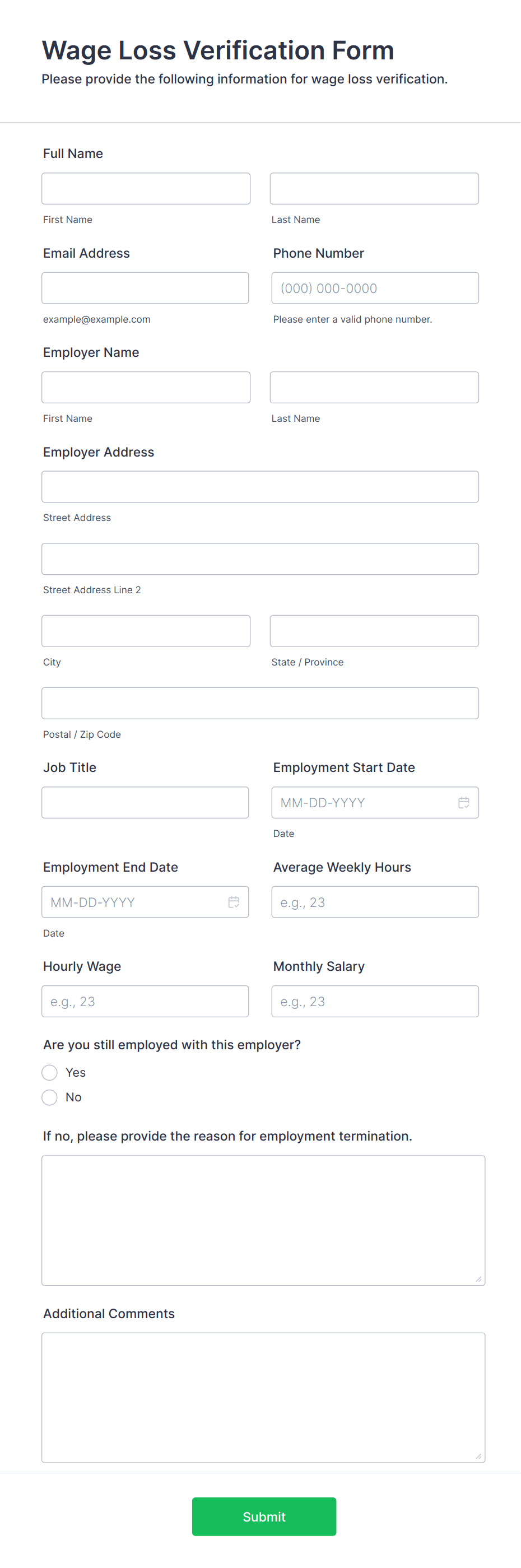 Wage Loss Verification Form Template | Jotform Wage Loss Verification Form Template | Jotform